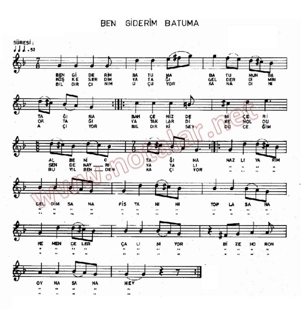 Ben Giderim Batuma Do Re Mi Notaları | Notalar Net | Kolay Nota