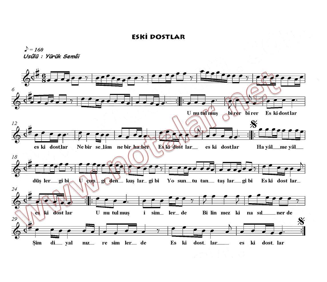 Eski Dostlar Notaları | Notalar Net | Kolay Nota